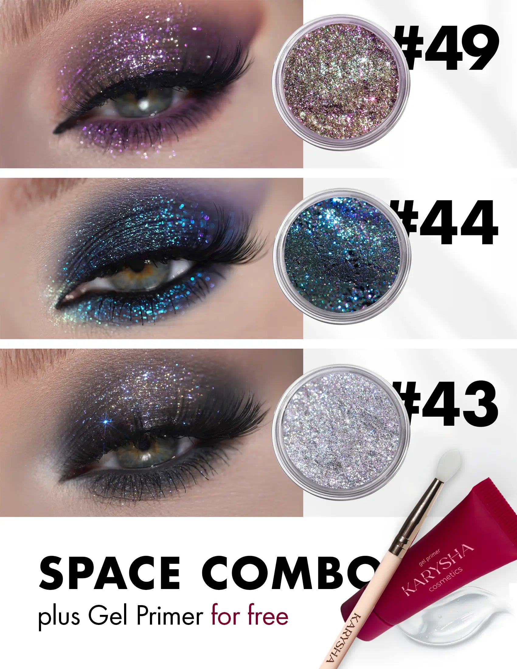 Space Combo Eyeshadow Glitter Shades #49, #44, #43 & Free Gel Primer ...